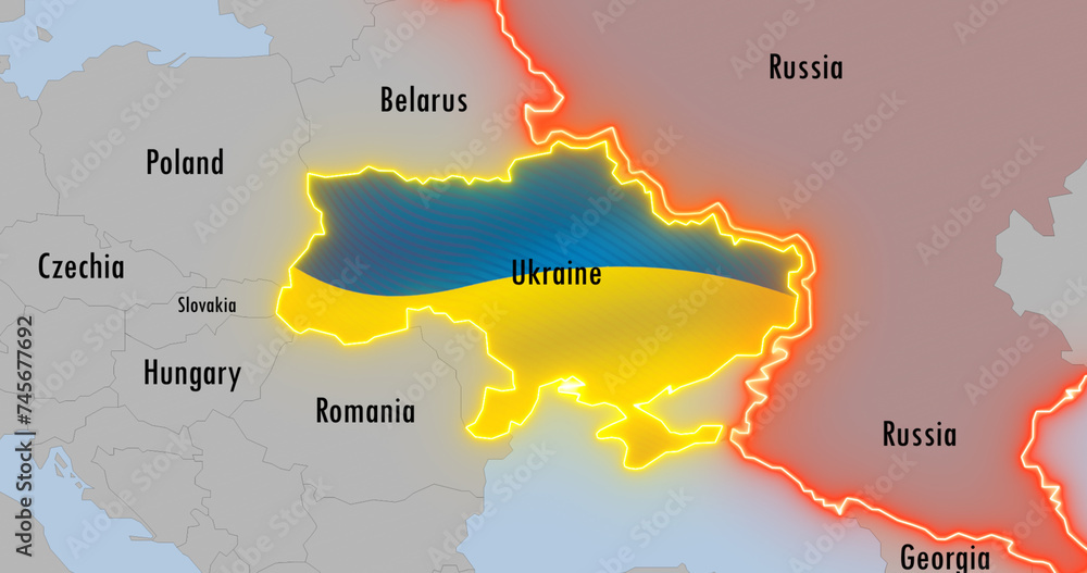 Russia and Ukraine map on world map. Borders of Russia and Ukraine ...
