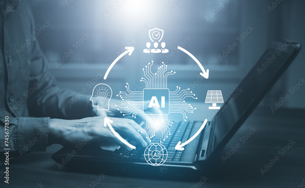 Programmers are using computers to process chat bot with AI, Artificial Intelligence,System ...