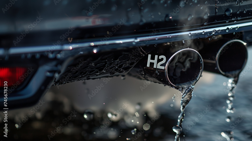 Hydrogen car concept image with back view of a car written H2 making ...