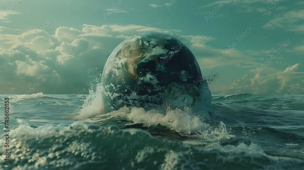 Effects of global warming, showcasing rising sea levels engulfing ...