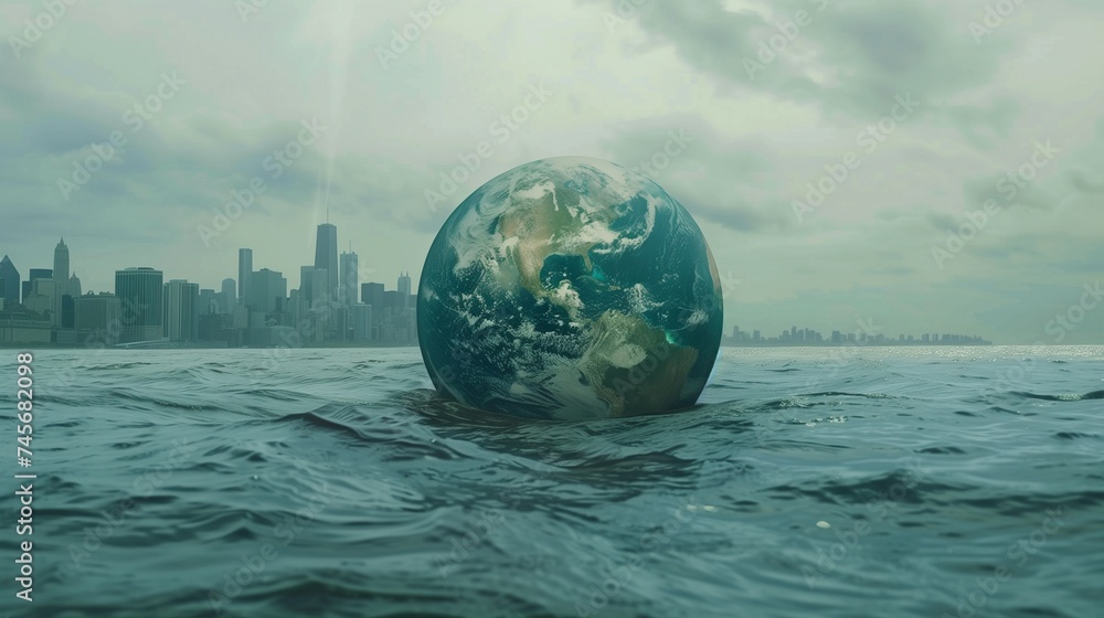 Effects of global warming, showcasing rising sea levels engulfing ...
