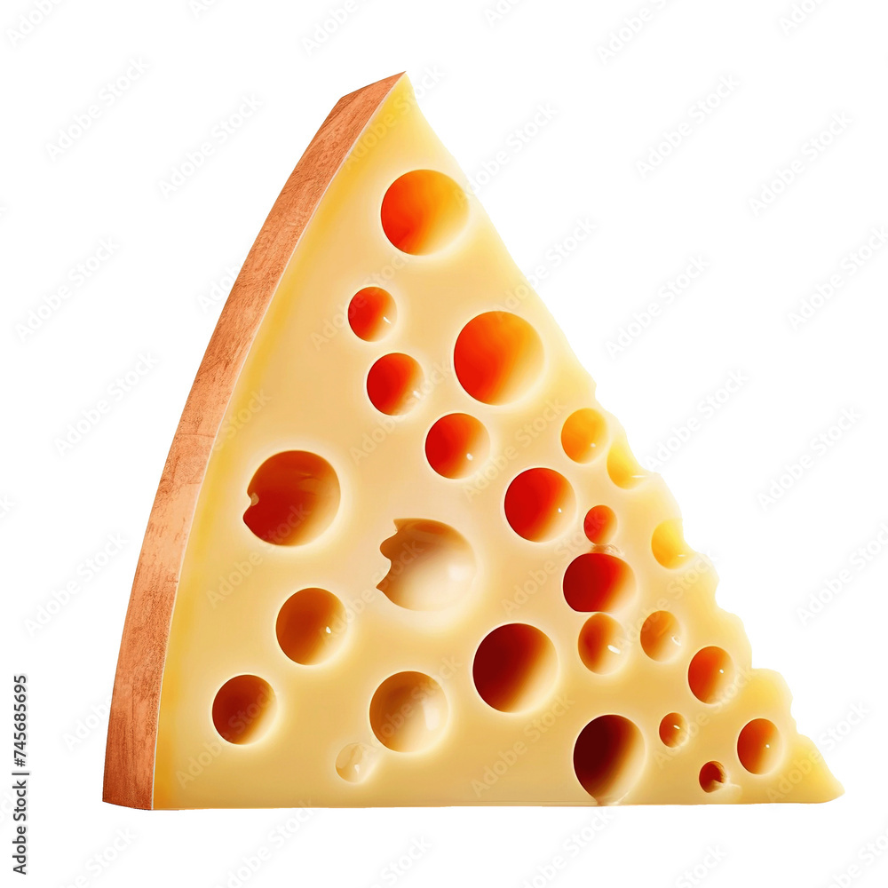 Emmental cheese triangle, Swiss cheese, isolated on white background ...