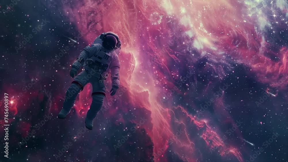 space background illustration. astronaut at spacewalk. seamless looping ...