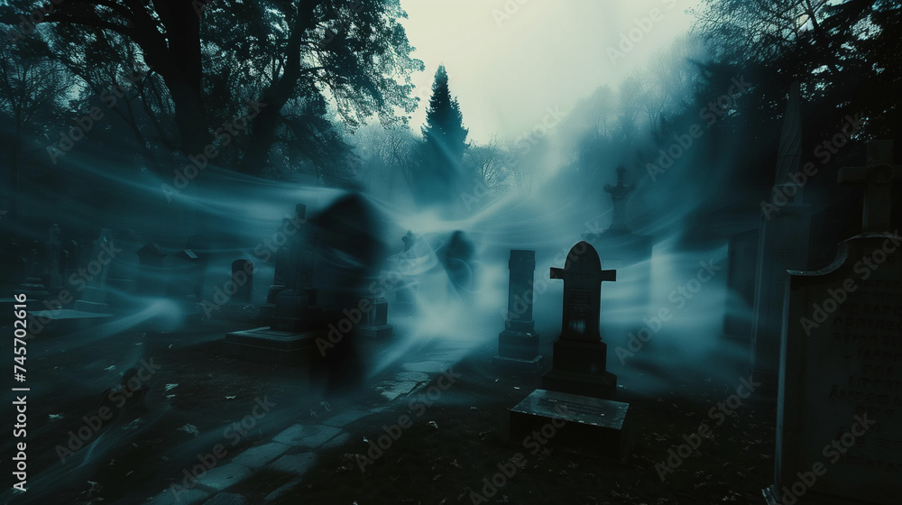 Eerie Ghostly Apparitions Captured Moving Through an Old Misty Cemetery ...