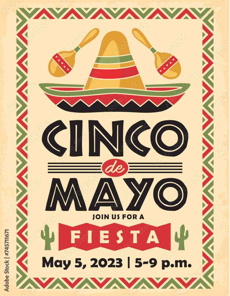 Cinco de Mayo retro poster design for street fiesta. Mexican holiday ...