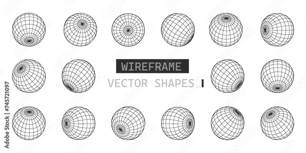 Globe grid spheres. Wireframe 3D spheres geometry globe grid. spherical ...