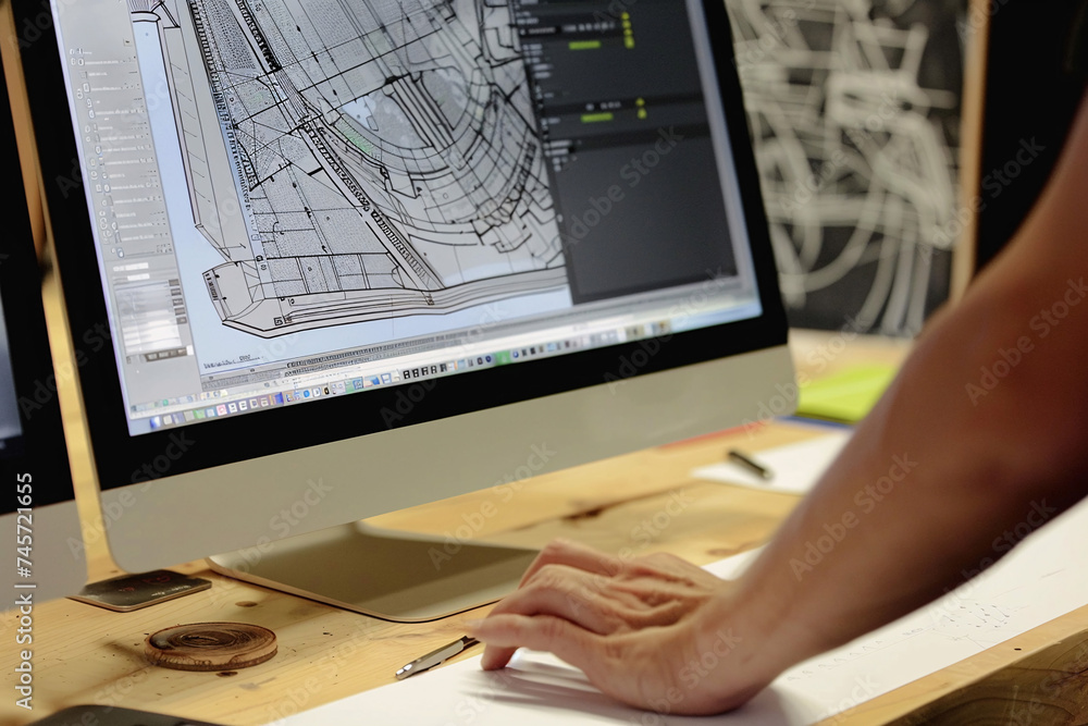 engineer drawing a blueprint, drawing blueprint, close up of a person ...