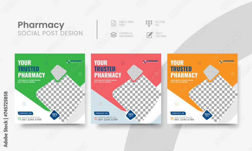 Pharmacy social media post for medicine banner ad creative. Functional ...