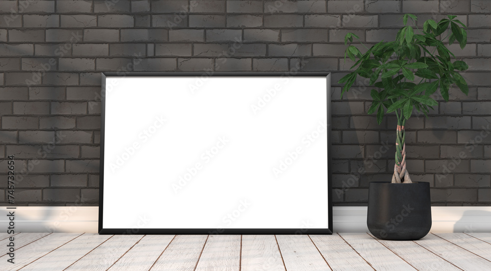 abstract mock up room with picture frame as template - 3D Illustration ...