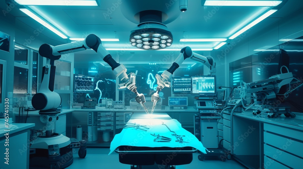 High-tech operating room is filled with remote-controlled medical ...
