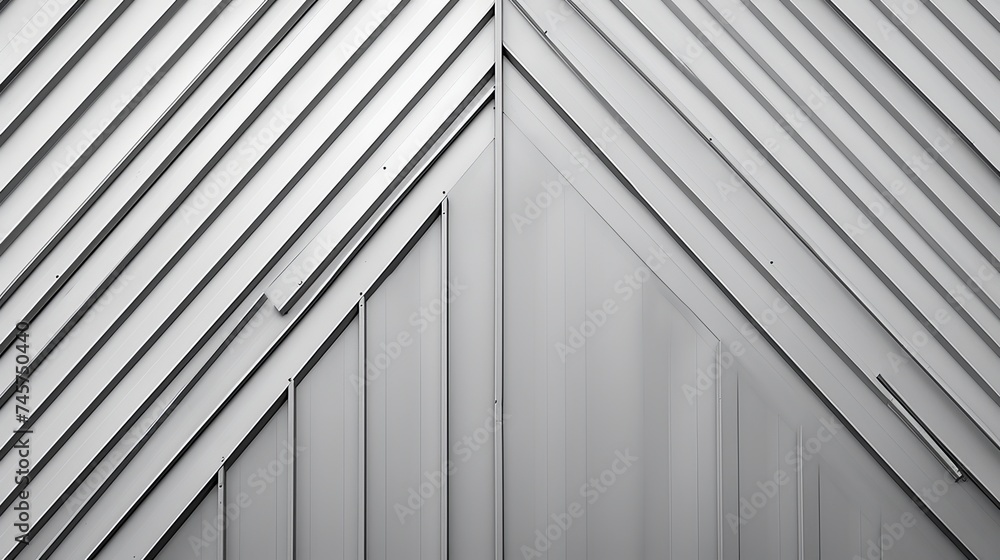 Corrugated metal walls of industrial building. Pitched roof. Abstract modern architecture in ...