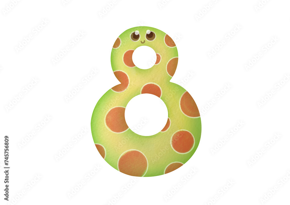 Watercolor number 8. digit eight, Figures with eyes that look like ...