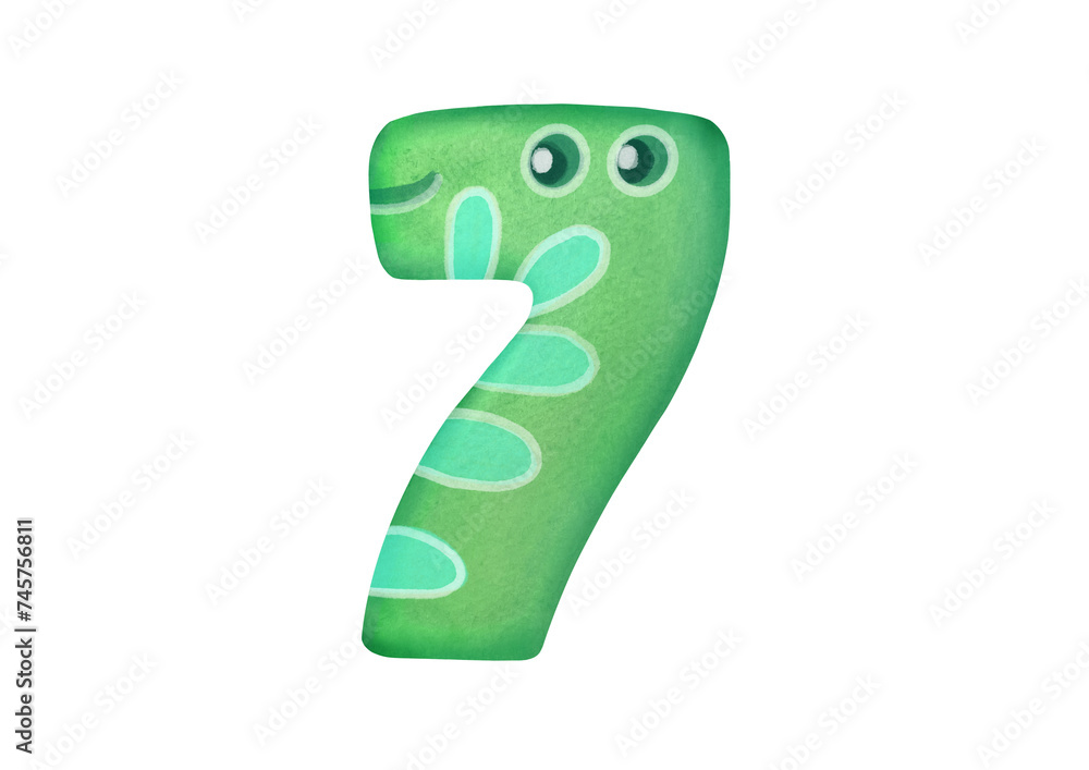 Watercolor number 7. digit seven, Figures with eyes that look like ...
