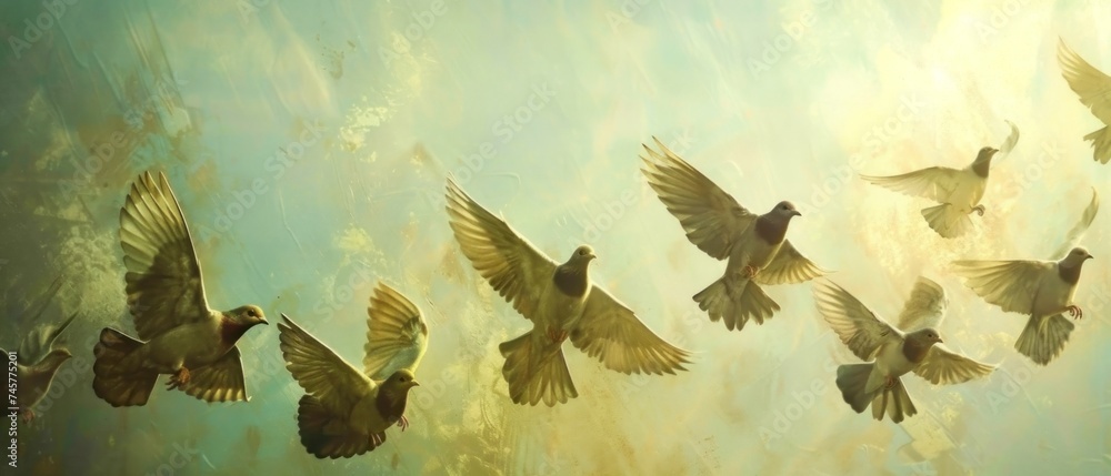 Freedom Birds, A painting depicting birds as symbols of freedom, with ...