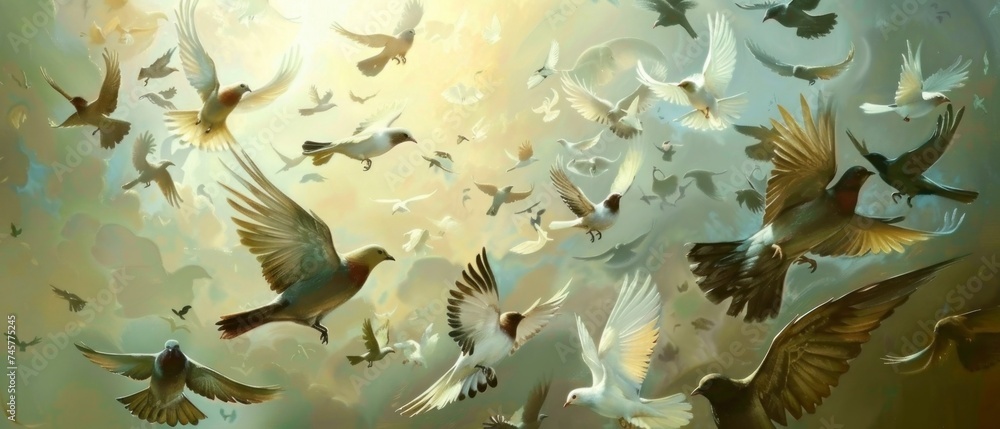 Freedom Birds, A painting depicting birds as symbols of freedom, with ...
