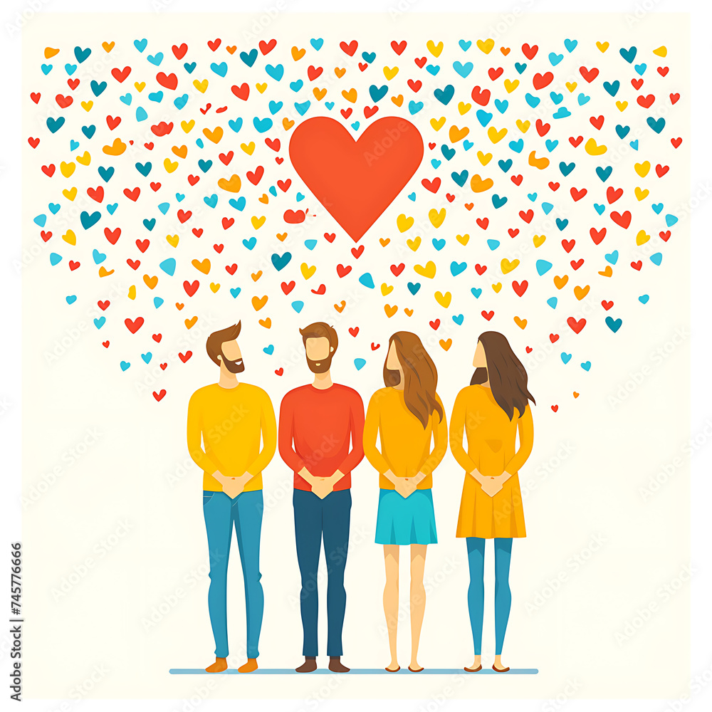 An illustration showing three friends standing together, gazing at a ...