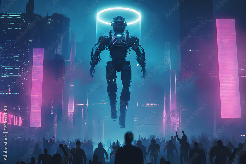 Cyber god in front of their adepts for artificial super intelligence ...
