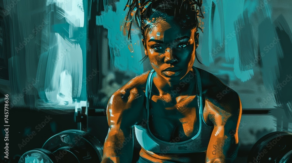 A fierce woman with a sculpted human face and muscular bodybuilding ...