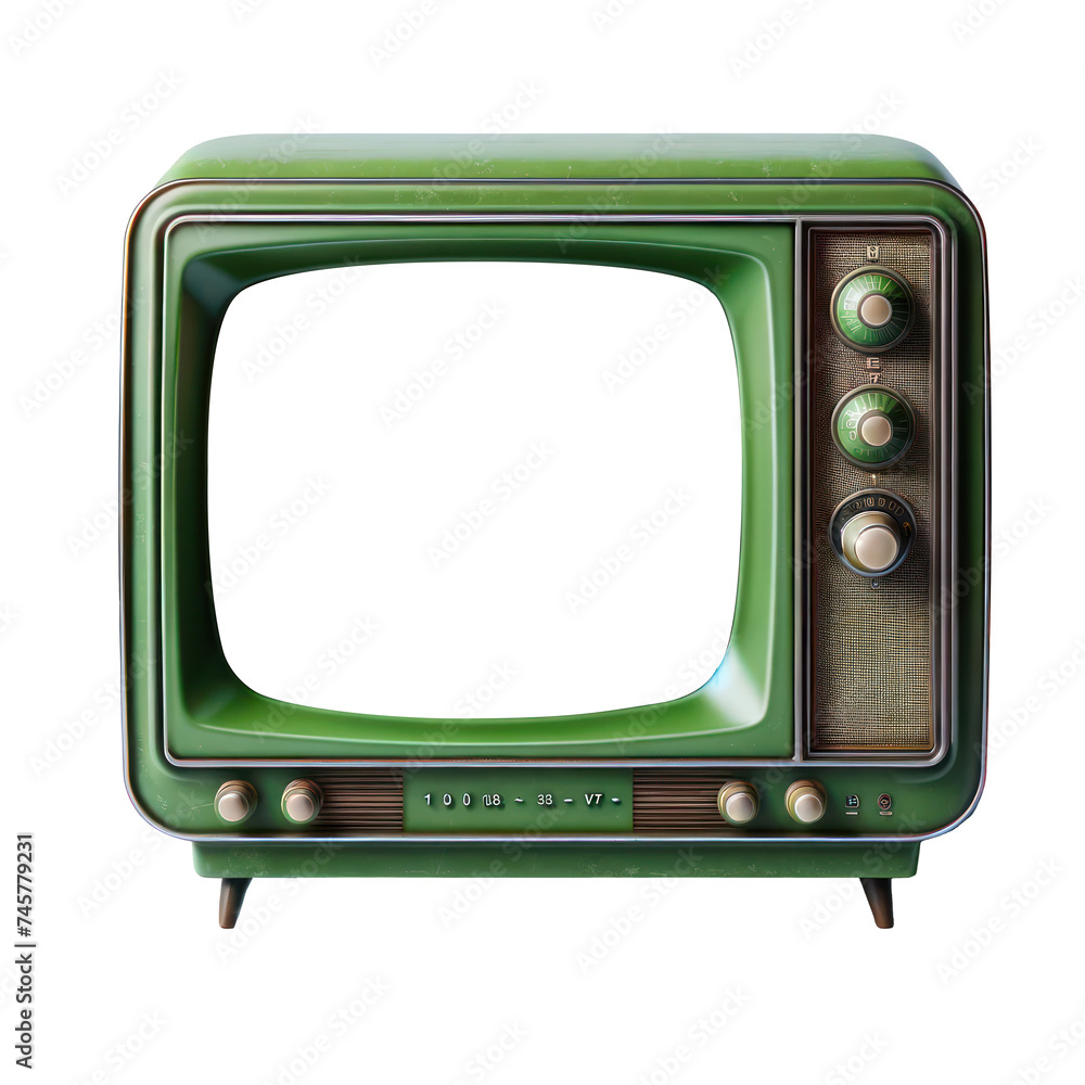Green retro TV old style television isolate screen empty transparent ...