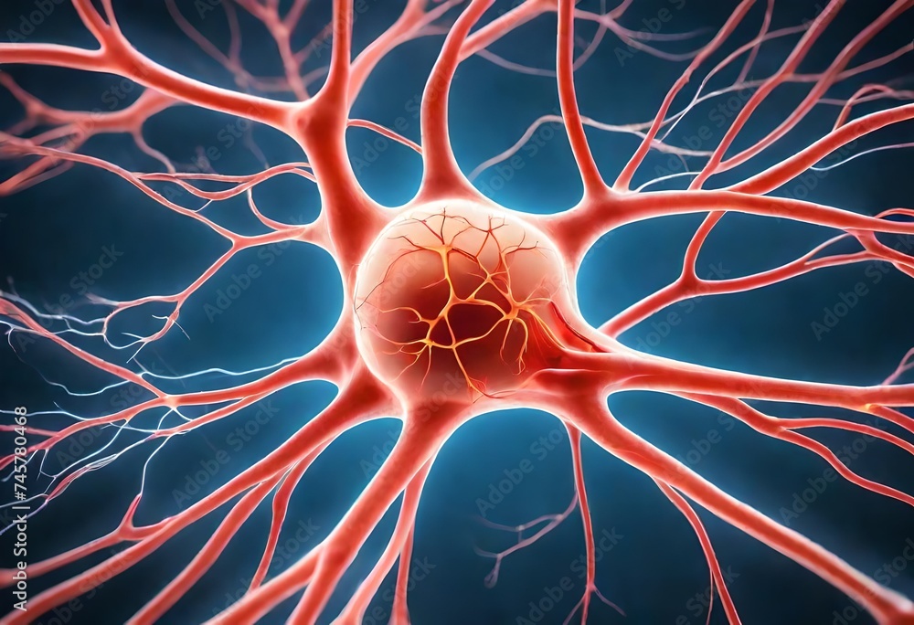 Active nerve cells. Neuronal network with electrical activity of neuron ...