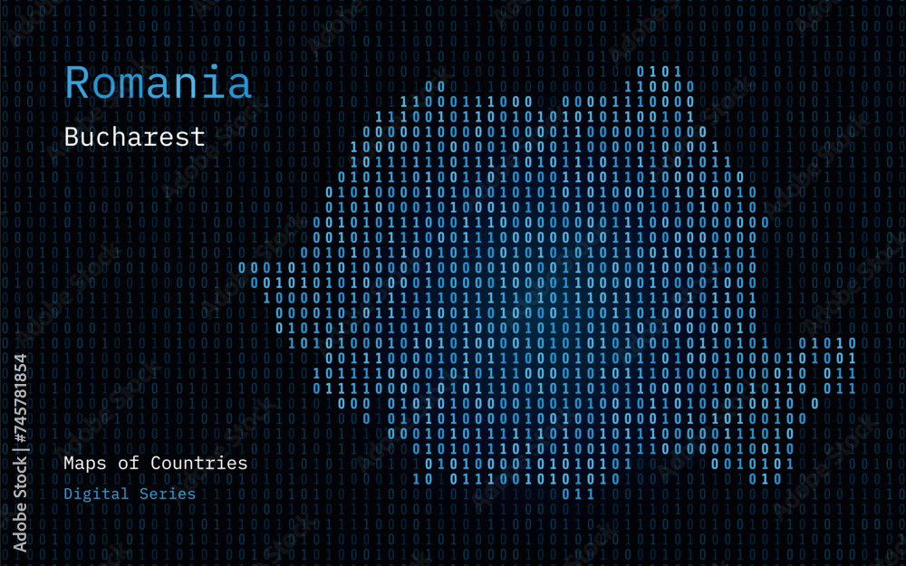 Romania Map Shown in Binary Code Pattern. Matrix numbers, zero, one. World Countries Vector Maps ...