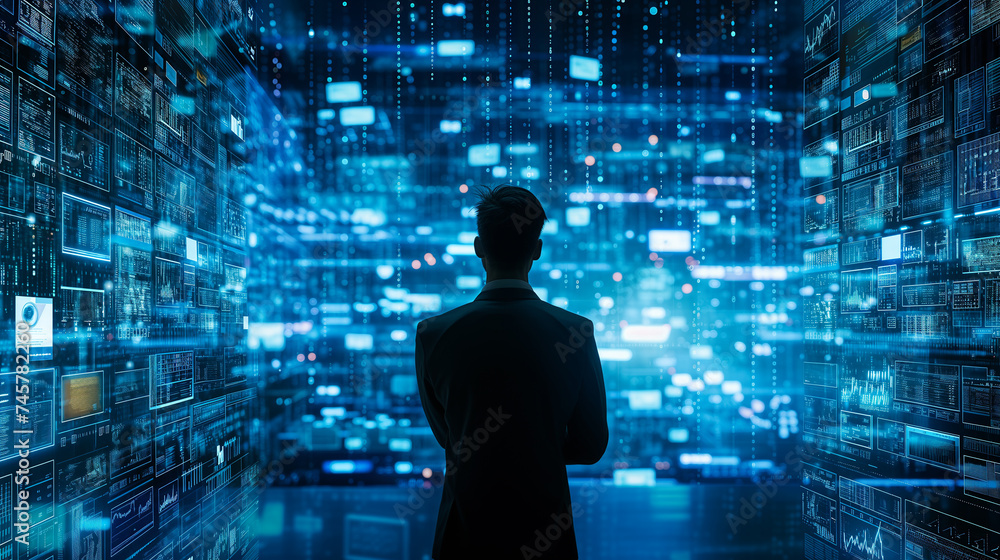 Technology and innovation information data on screen. Digital ...