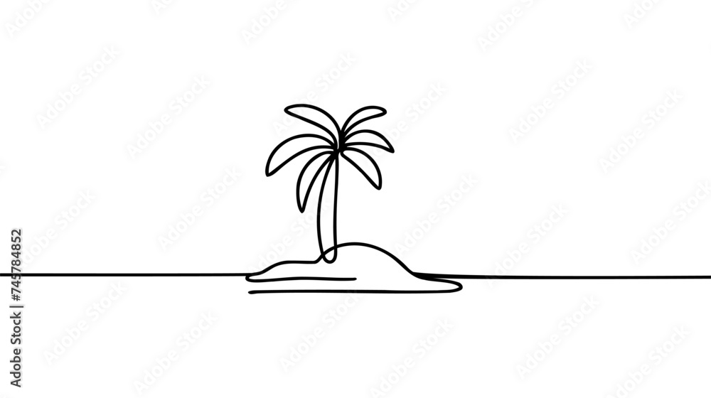 Tropics oasis island line drawing. Abstract tropical landscape ...