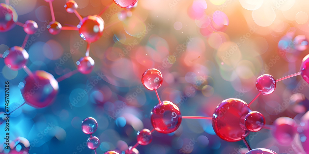 red and blue bubbles,Science background with molecule or atom,An ...