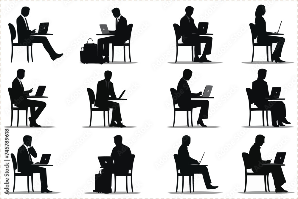 Silhouette businessman and computer, silhouettes of Using Computer ...
