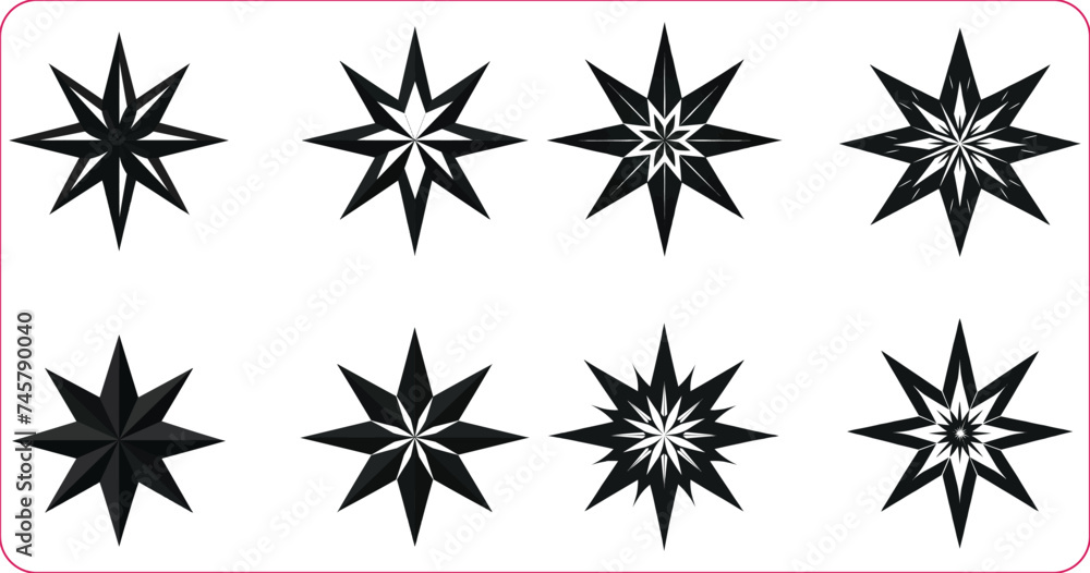Vector star icon set, Six point star silhouettes, Set of six pointed ...