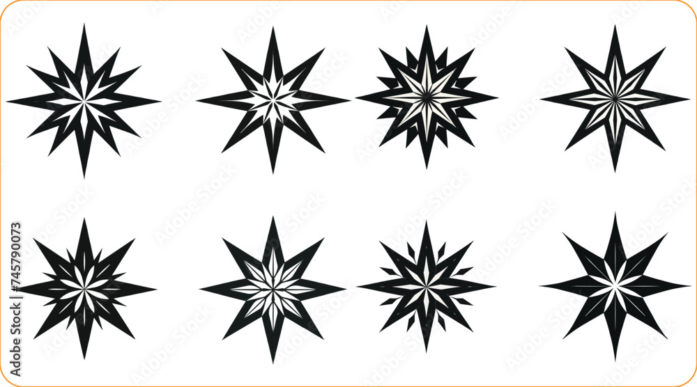 Vector star icon set, Six point star silhouettes, Set of six pointed ...