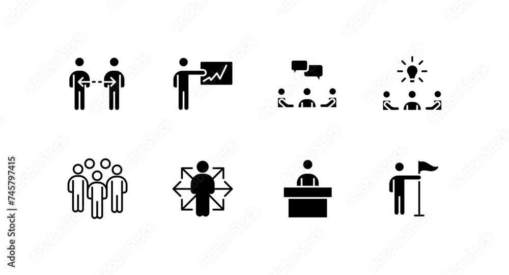 People icons with action icons. Silhouette, set of people with a graph ...