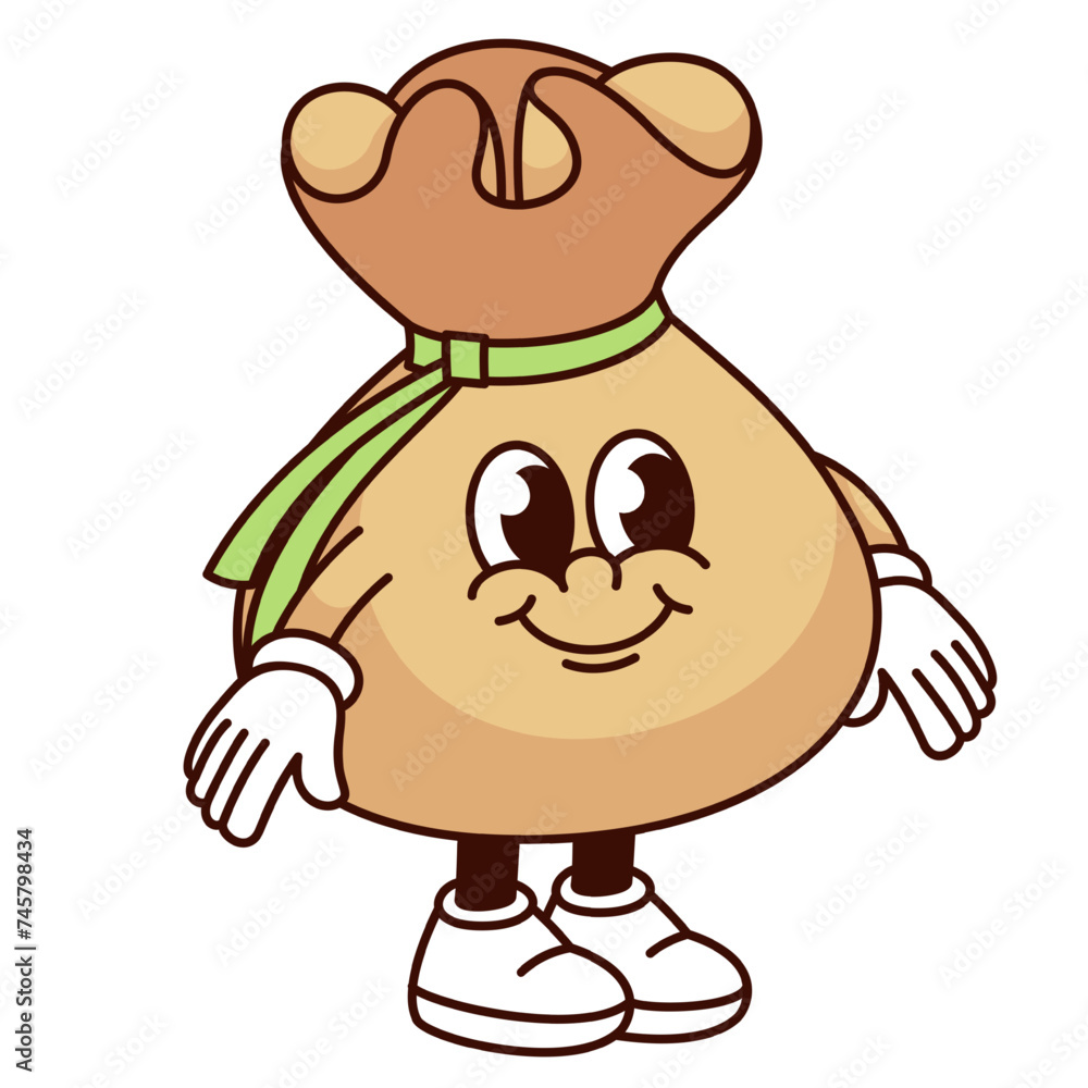 Groovy wonton cartoon character with friendly smile. Funny retro ...