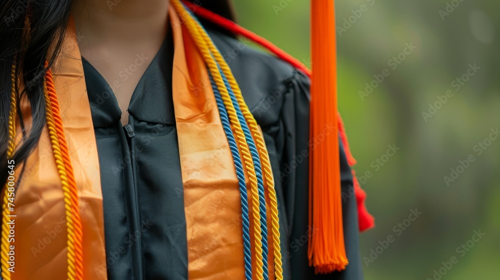 Close-up of Graduation Regalia with Colorful Honor Cords Draped over ...
