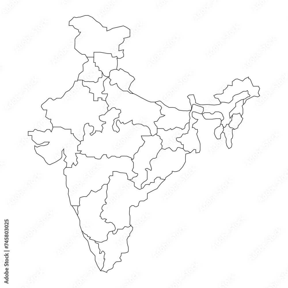 India map isolated on white background. India map with states. Indian ...