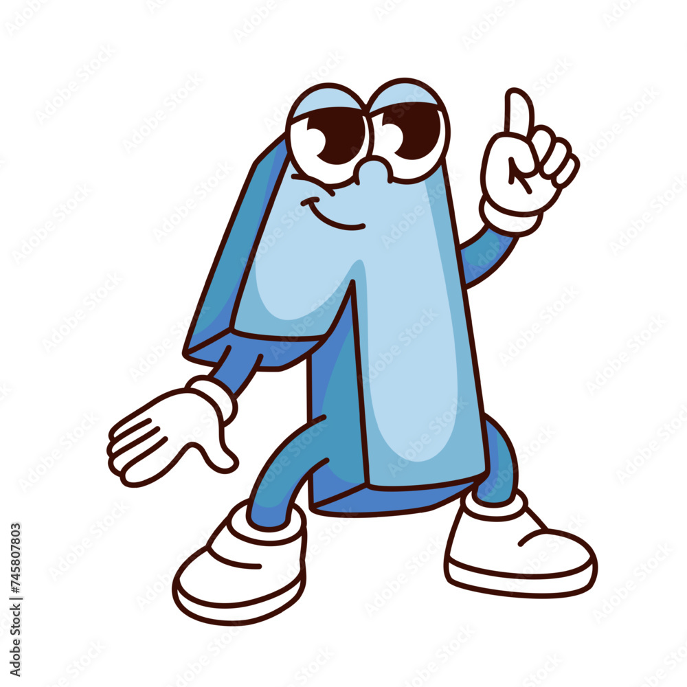 Groovy number 1 cartoon character showing one finger up. Funny retro ...