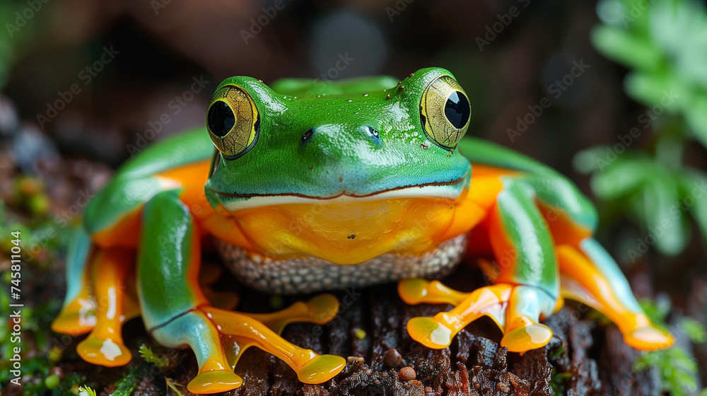 Tree frog, flying frog laughing. Pacific tree frog on green leaf. Dwarf ...