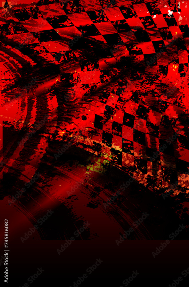 Red and black grungy background with abstract tire tracks and chess ...