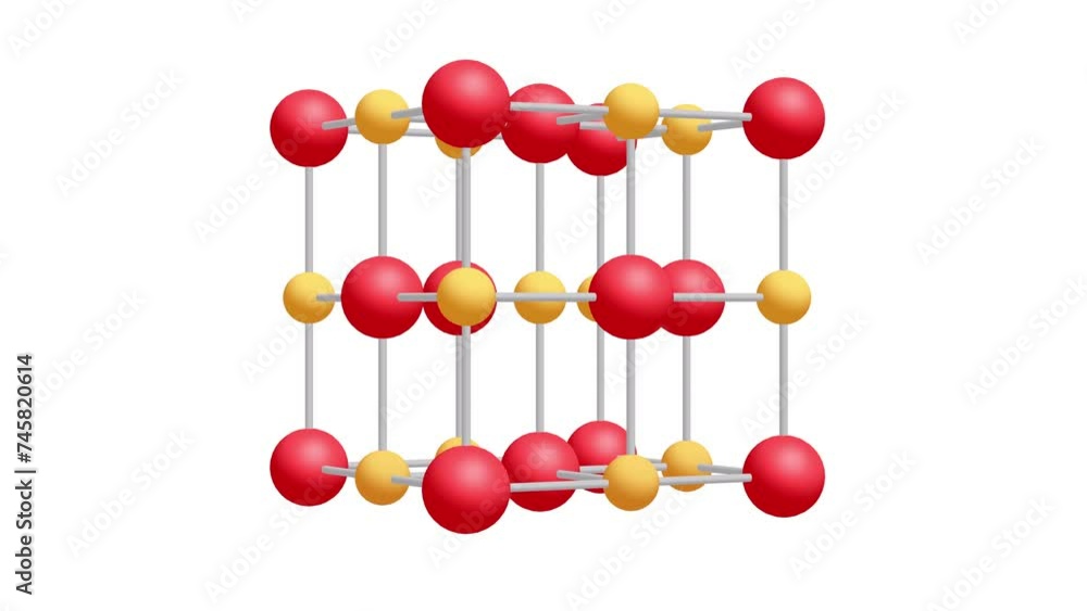 Crystal lattice molecule grid rotates on white. Sodium chloride rock ...