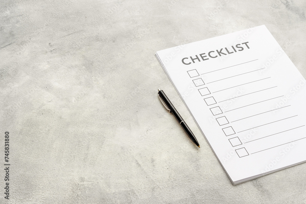 Checklist concept. Blank checklist with empty boxes on office table ...