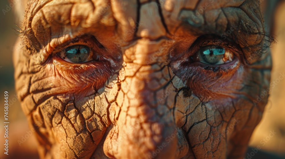 A close-up of cracked lips and sunken eyes, capturing the toll of ...