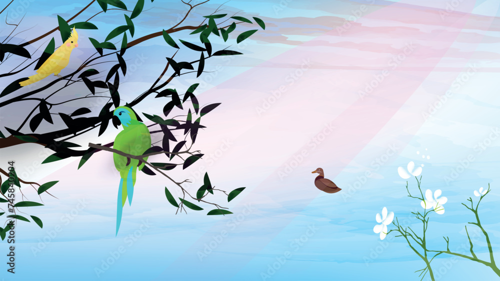 Vetor de God created all kinds of birds on the fifth day. Six Days of ...