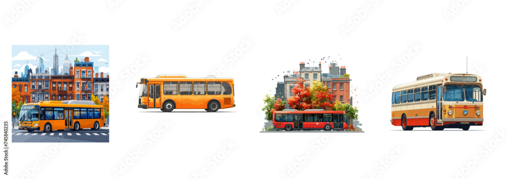 Bus, public transport, city travel clipart vector illustration set ...