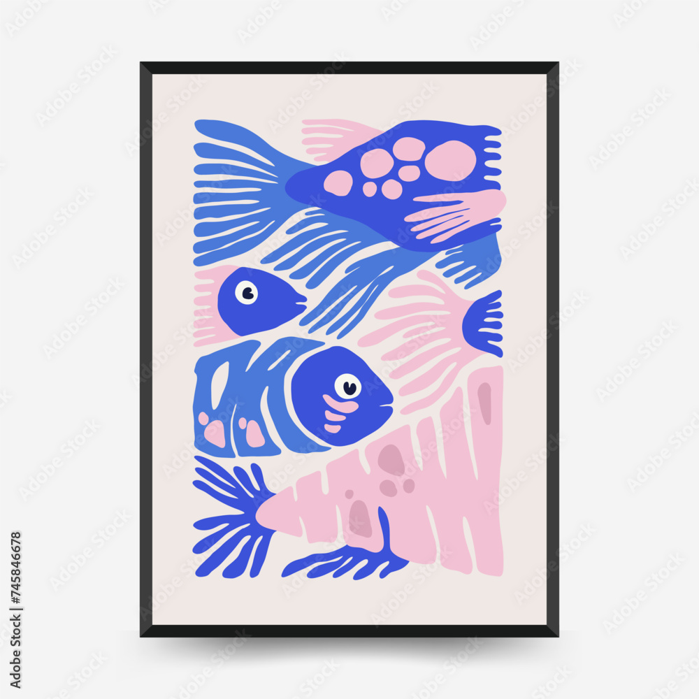 Underwater world, ocean, sea, fish and shells vertical flyer or poster ...