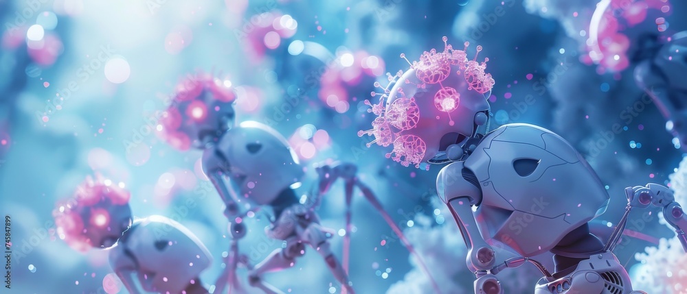 Nanotechnology in healthcare depicting nano robots performing cellular ...