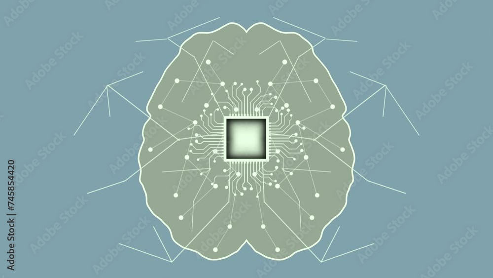 The AI brain and the biological brain, Artificial Intelligence brain illustration with board ...
