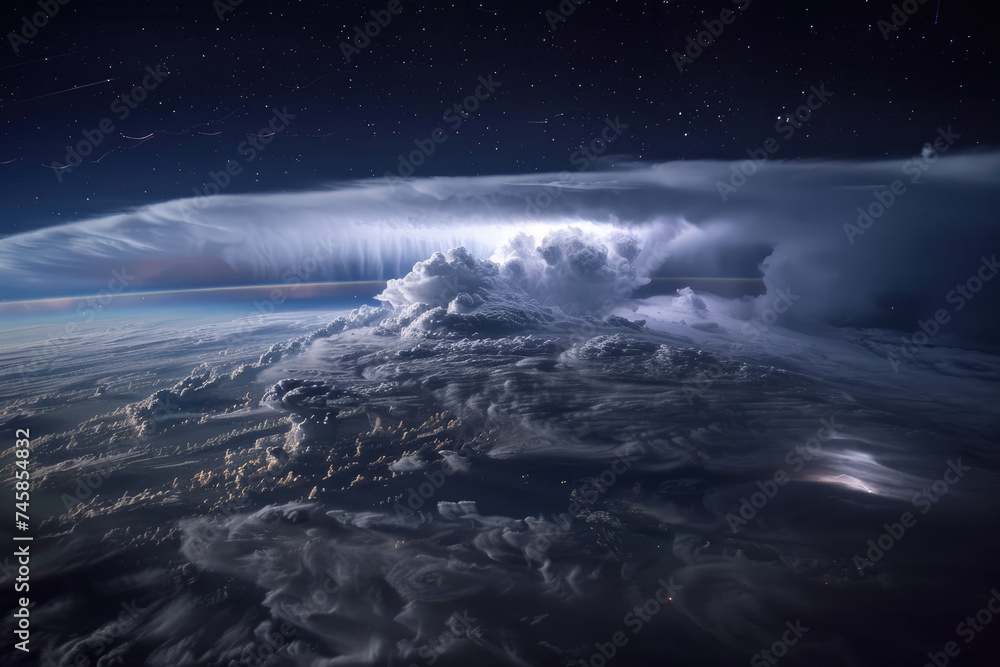 thunderstorms dark sky seen from space High-altitude light up the night ...