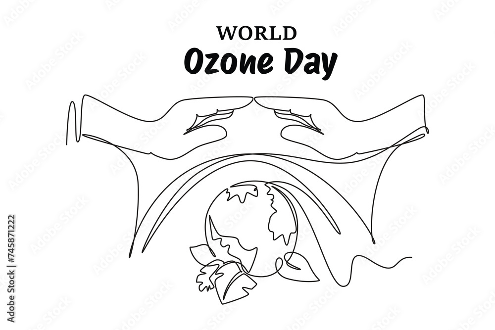 Vecteur Stock Continuous one line drawing of hand protect earth ozone ...