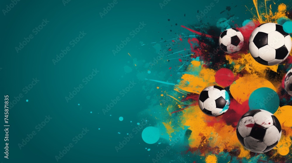 Dynamic soccer balls on vibrant splash - Multiple soccer balls flying ...
