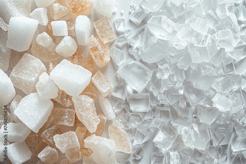 Zoomed in view of salt and sugar crystals contrasting shapes and ...